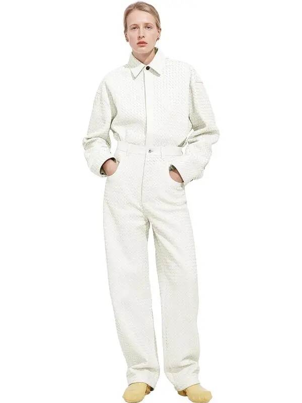Bottega Veneta Small Intrecciato Leather Pants - Chalk