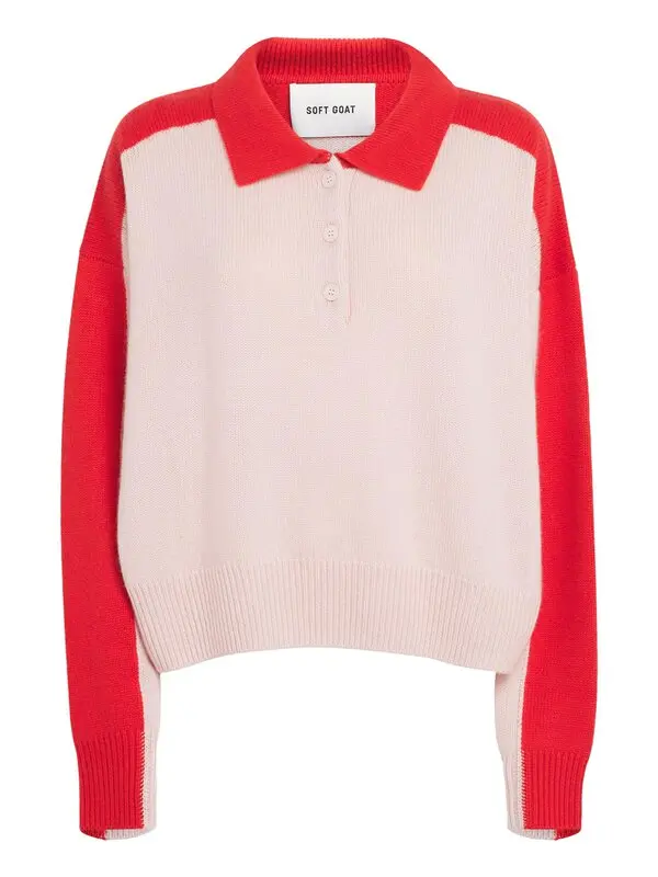 Soft Goat Cashmere Polo-neck Sweater - Pink