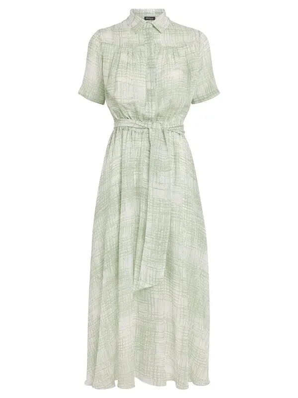 Kiton Printed Silk Midi Shirt Dress - Green