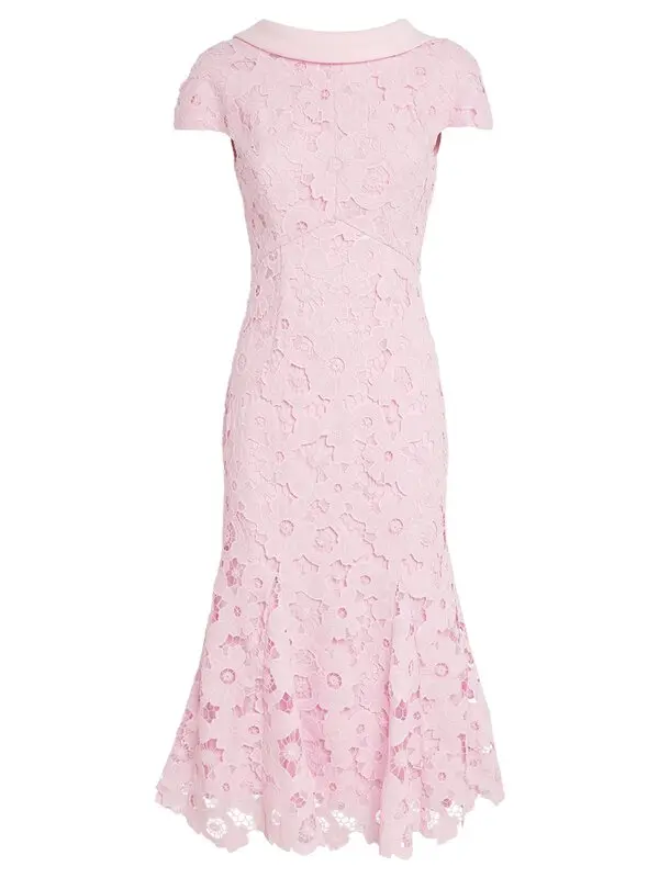 SELF-PORTRAIT Lace Scoop-back Midi Dress - Pink