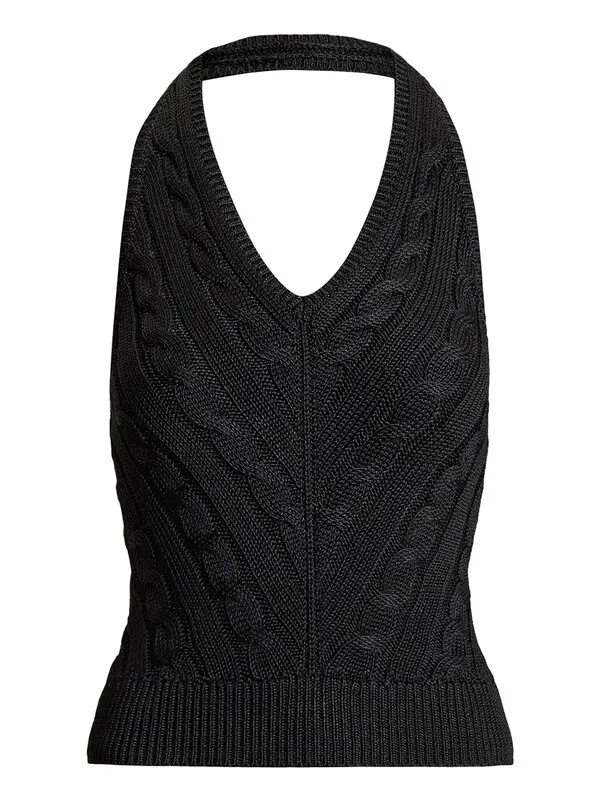 Ralph Lauren Silk Cable-knit Halterneck Top - Black