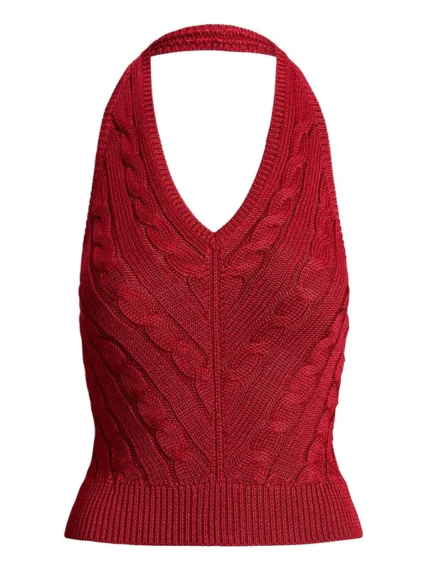 Ralph Lauren Silk Cable-knit Halterneck Top - Red