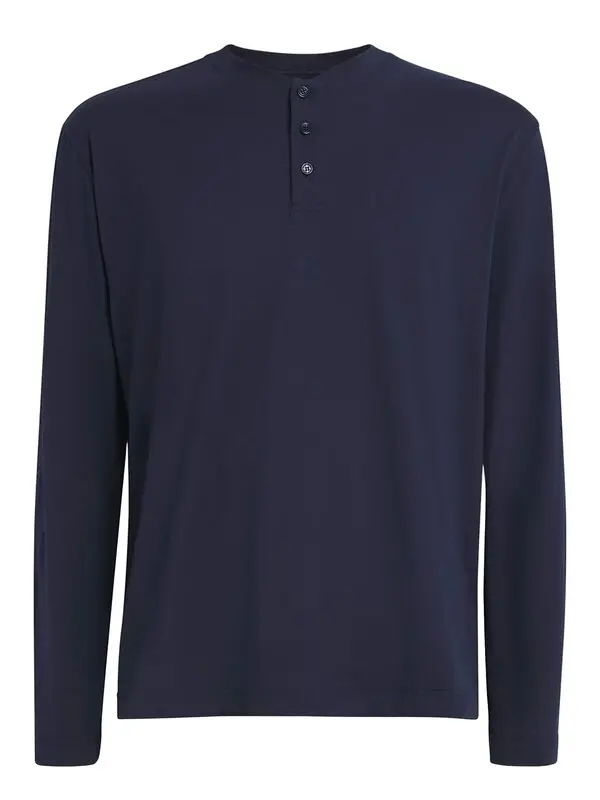 Falke Cotton-blend Henley Top - Navy