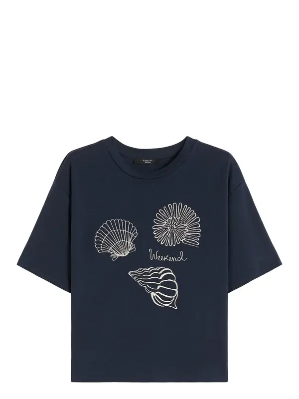 Max Mara Cotton Embroidered T-shirt - Blue