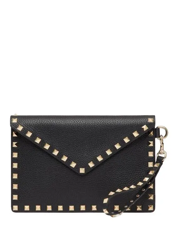 Valentino Garavani Rockstud Grainy Calfskin Pouch - Black