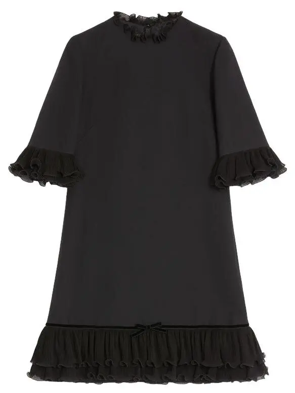 Valentino Garavani Crepe Couture Short Dress With Pleated Ruffles - Black