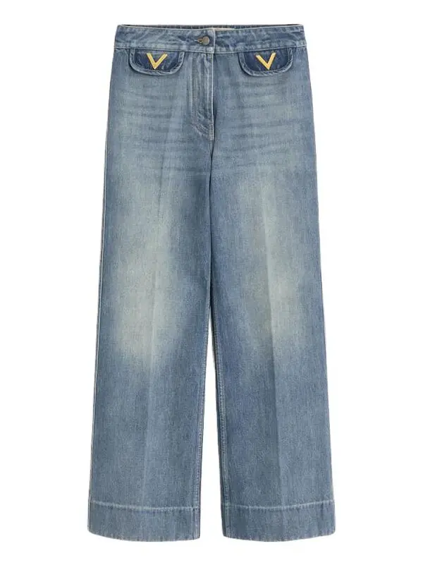 Valentino Garavani Denim Trousers With V Gold - Blue