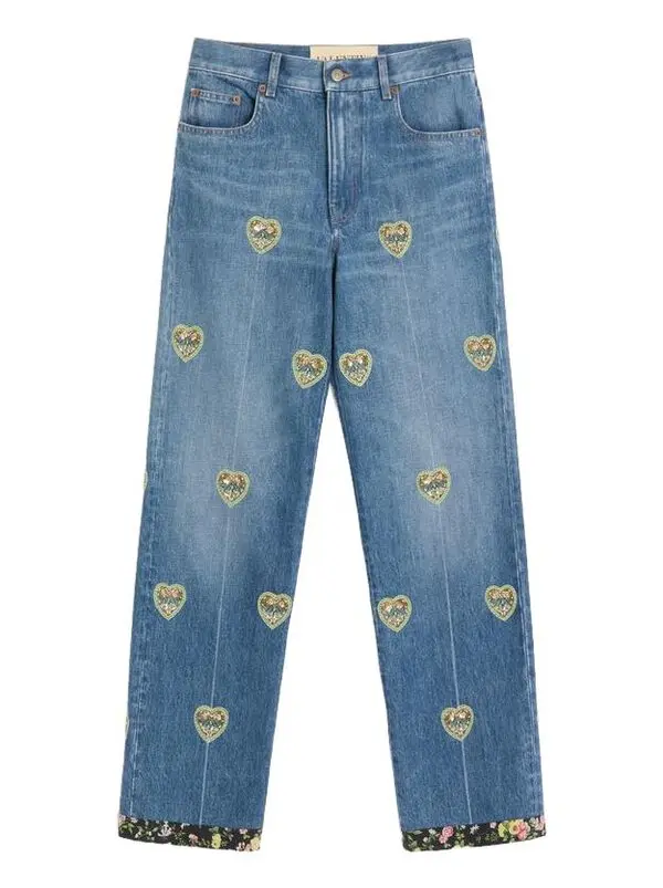 Valentino Garavani Embroidered Denim Trousers - Blue