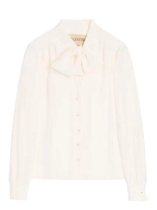 Valentino Garavani Crepe De Chine Shirt With Neck Scarf - Ivory