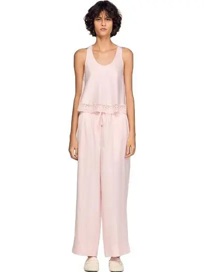 Sandro Satin Wide-leg Trousers - Pink