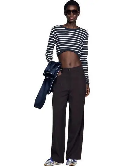 Sandro Cropped Striped T-shirt - Pink