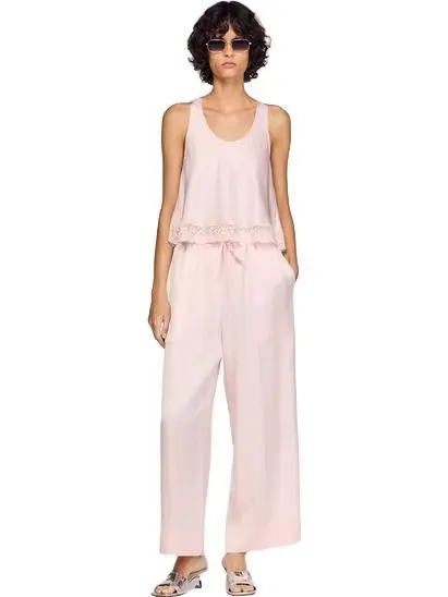 Sandro Satin Wide-leg Trousers - Pink