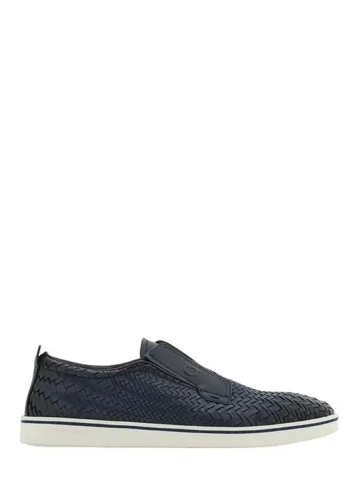 FERRAGAMO Braided Calfskin Slip-ons - Navy