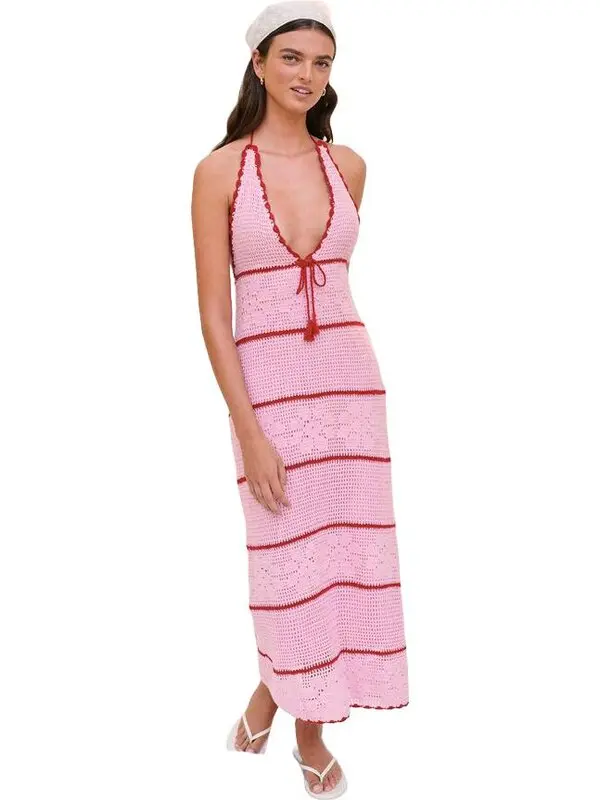 Saylor Georgie Crochet Halter Midi Dress - Stripe