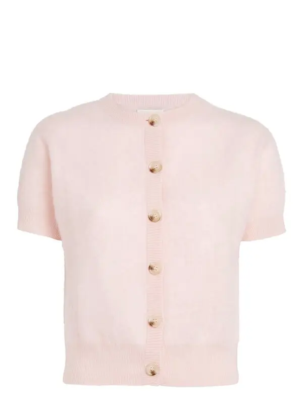 Soft Goat Cashmere Short-sleeve Cardigan - Pink