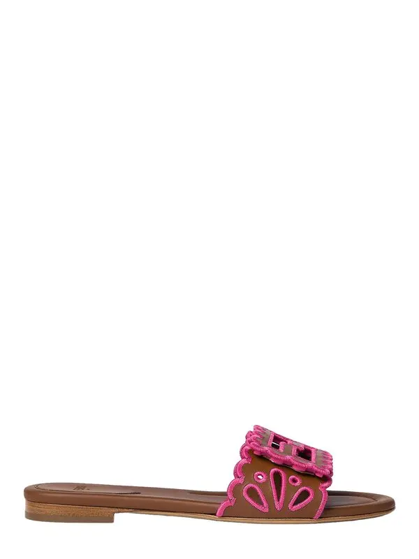 Fendi Baguette Nappa Leather Slides - Brown