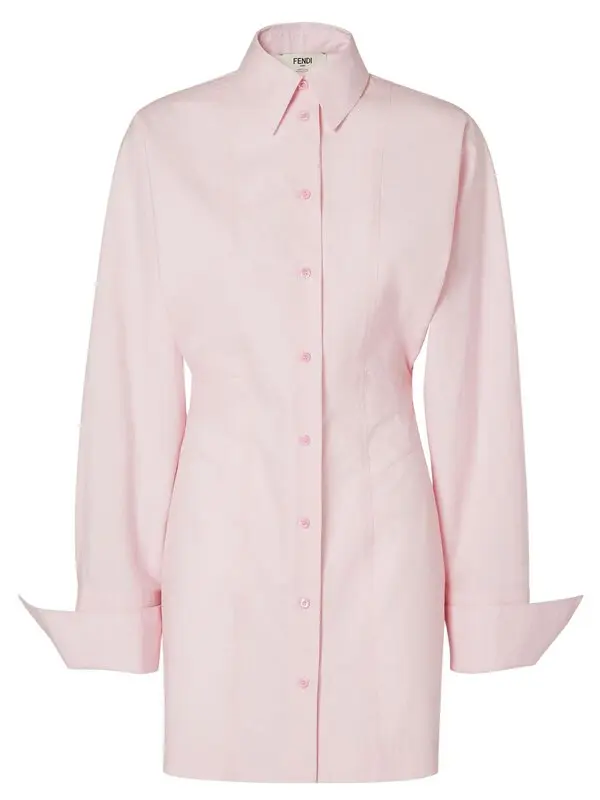 Fendi Embroidered Cotton Poplin Shirt Dress - Pink