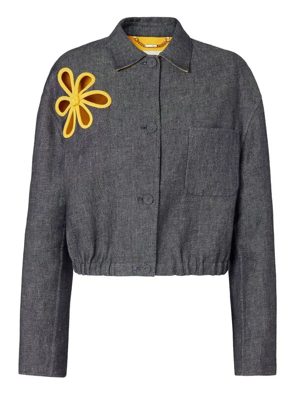 Fendi Cropped Denim Jacket With Ajour Motif - Blue
