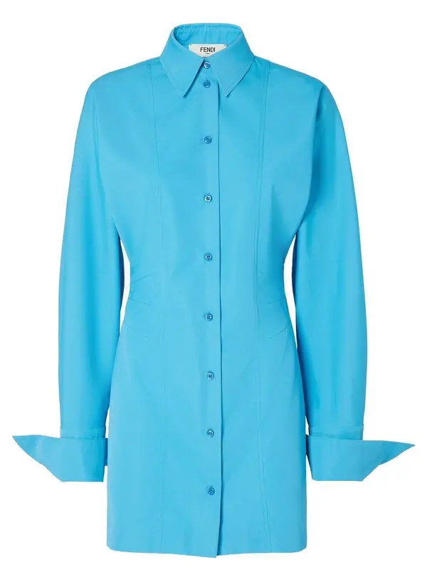 Fendi Fitted Shirt Dress With Embroidered Logo - Light Blue