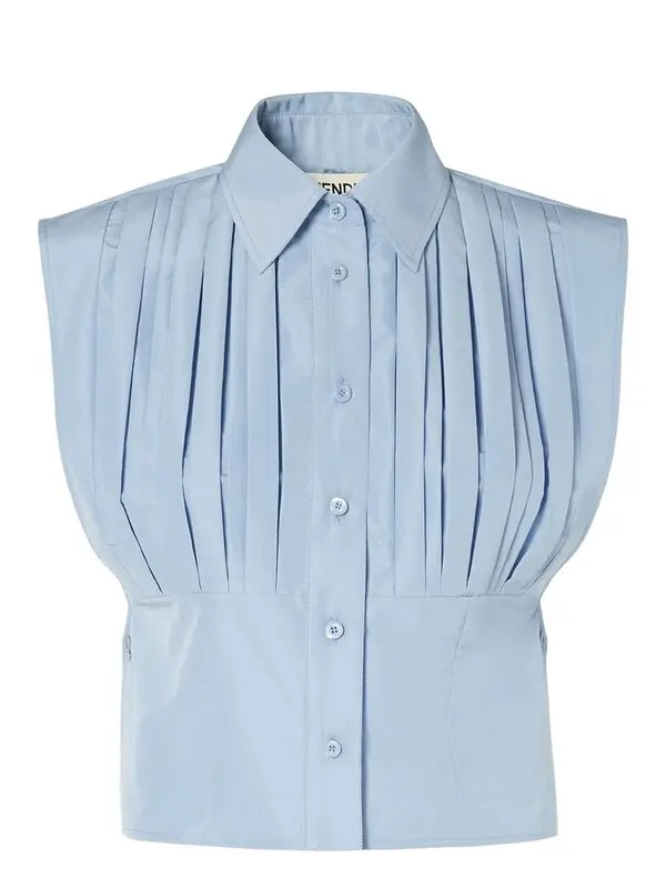 Fendi Sleeveless Top With Embroidered Logo - Light Blue