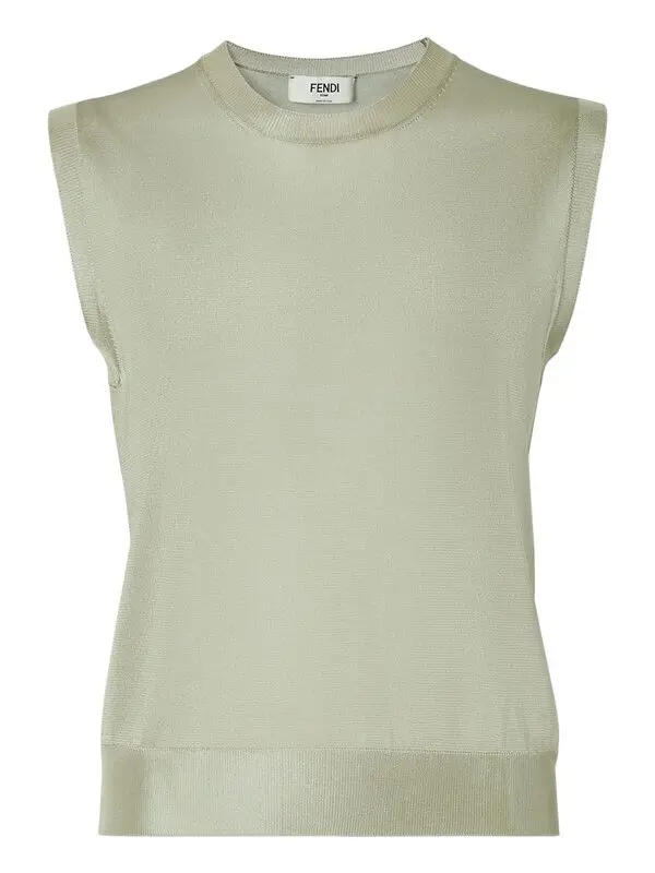 Fendi Sleeveless Crew-neck Jumper In Light Ultra-fine Viscose - Green