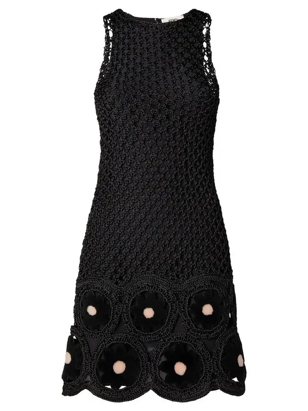 Fendi Macramé Knit Halterneck Mini Dress - Black