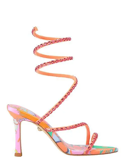 Kurt Geiger Spiral Asymmetric Heeled Woven Sandals - Pink Comb