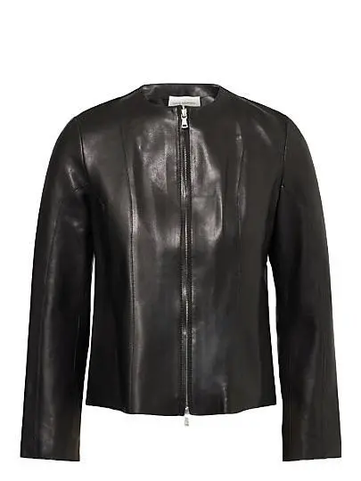 Nour Hammour Classic Round-neck Leather Jacket - Noir Classique