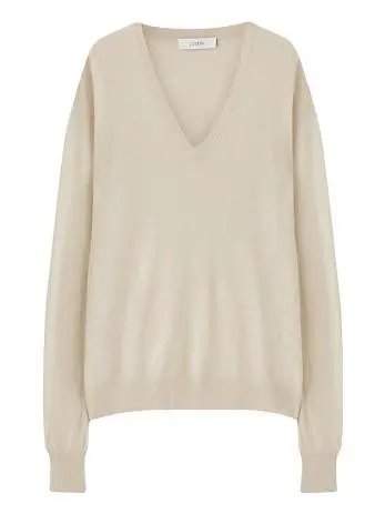 JOSEPH Cashair V-neck Cashmere Jumper - Powder