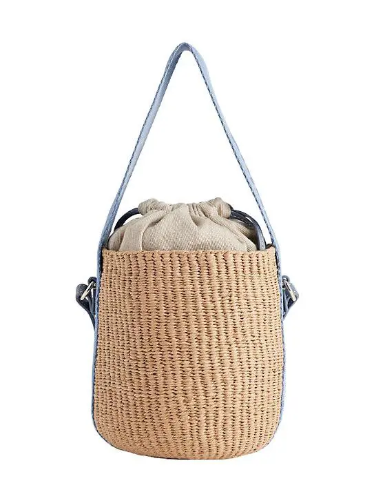 Chloé Woody Small Raffia Bucket Bag - Ashes Blue