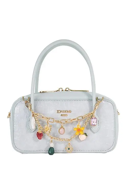 DUNE Leather Top Handle Bag With Charm Embellishment - Pale Blue Leather