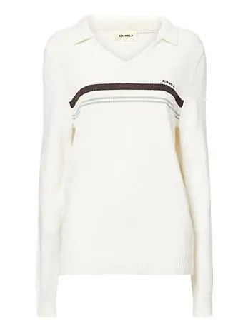 ADANOLA Striped Knitted Polo Jumper - Marshmallow White