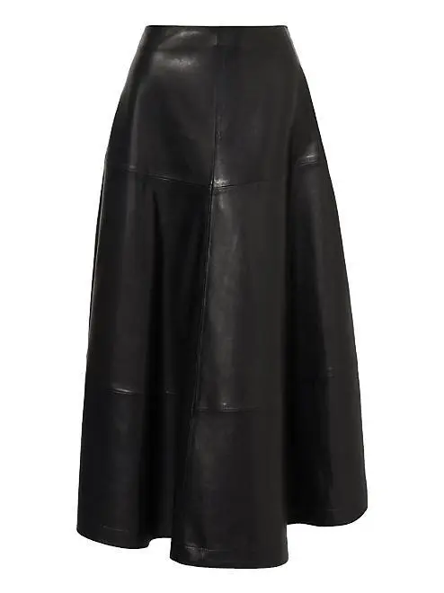 Nour Hammour Opera Flared Leather Midi Skirt - Noir Classique