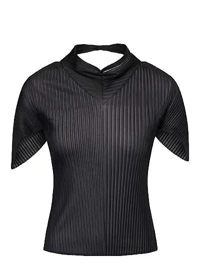 Issey Miyake Pleated Sheer Top - Black