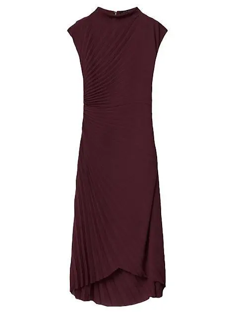 ALLSAINTS Rayanna High-neck Pleated Midi Dress - Oxblood Red