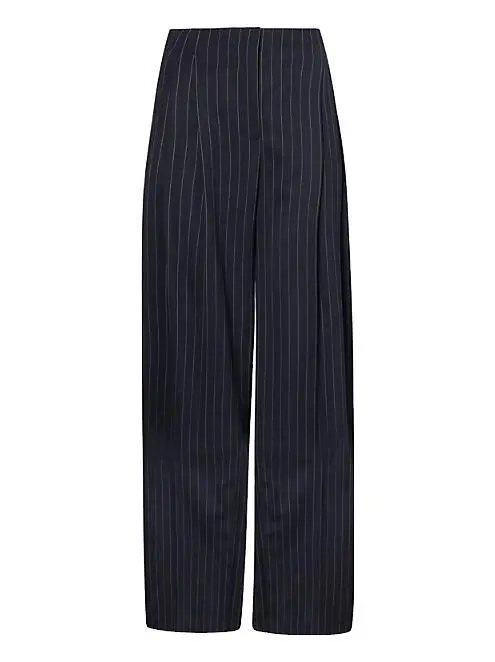 MUGLER Pinstripe Wide-leg Wool Trousers - Navy White