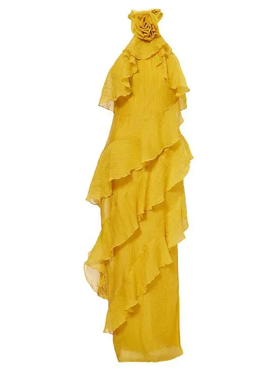 PRETTY LAVISH Chiffon Maxi Dress With Corsage - Yellow