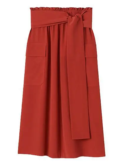 JOSEPH Charai Belted Silk Midi Skirt - Spice