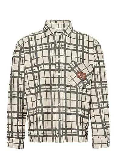 BRAIN DEAD Plaid-pattern Logo-embroidered French-terry Shirt - Sand