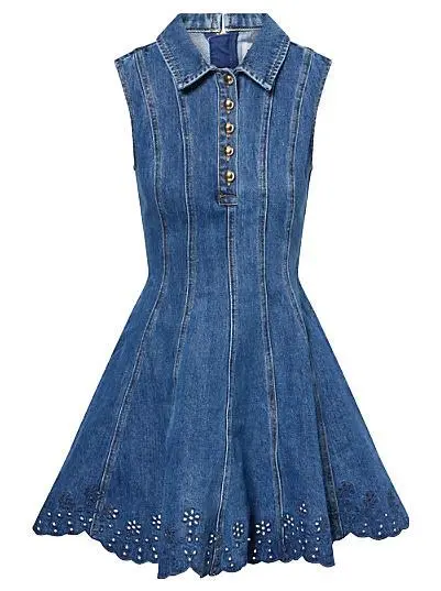 SELF-PORTRAIT Broderie Denim Mini Dress - Blue