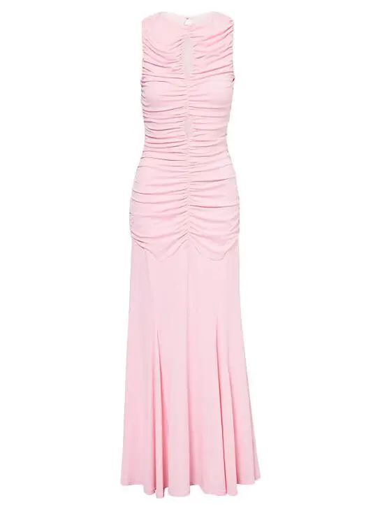 PRETTY LAVISH Ruched Woven Maxi Dress - Peony Pink