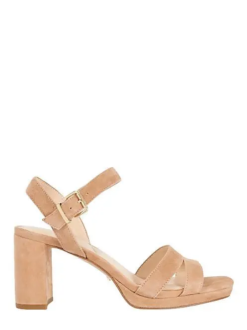 DUNE Manifesting Suede Heeled Sandals - Camel Suede