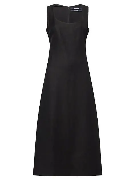 Jacquemus La Robe Tablier Linen-blend Midi Dress - Black