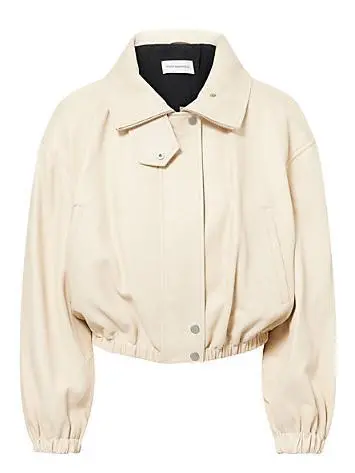 Nour Hammour Leather Bomber Jacket - Ivory