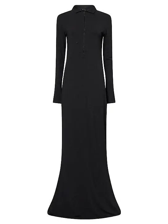 MUGLER Column Quarter-zip Wool-jersey Maxi Dress - Black