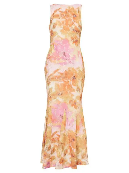 PRETTY LAVISH Floral-print Lace Maxi Dress - Pink Floral