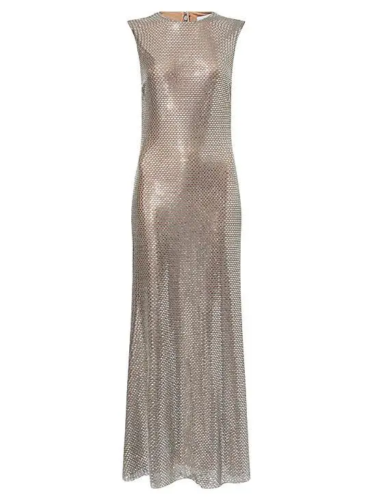 SELF-PORTRAIT Rhinestone-embellished Mesh Maxi Dress - Grey