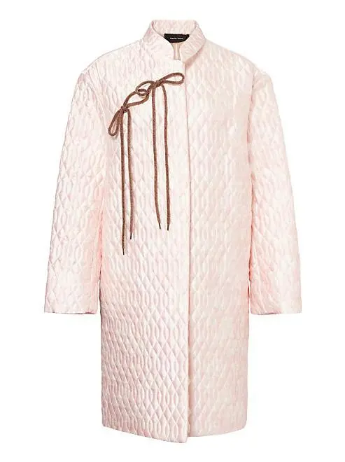 Simone Rocha Bow-tie Quilted Woven Coat - Pink Brown