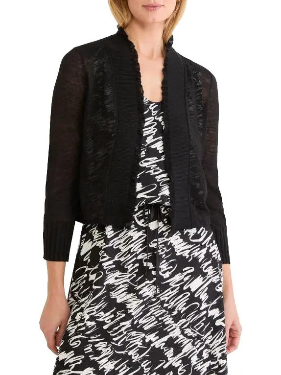 NIC+ZOE Ruffle Featherweight Linen Blend Cardigan - Black Onyx