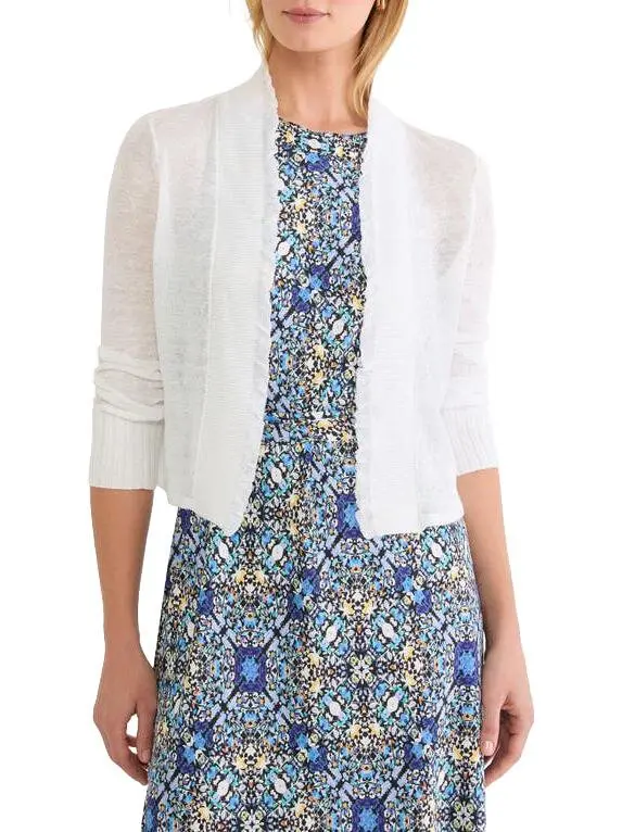 NIC+ZOE Ruffle Featherweight Linen Blend Cardigan - Paper White